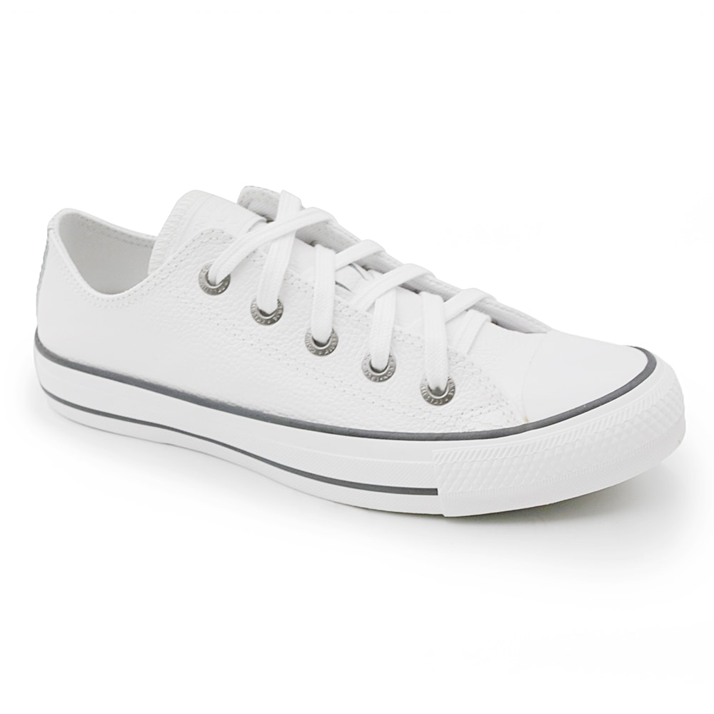 Tenis All Star Couro Masculino Branco/Preto - 192096 - Anita Shoes